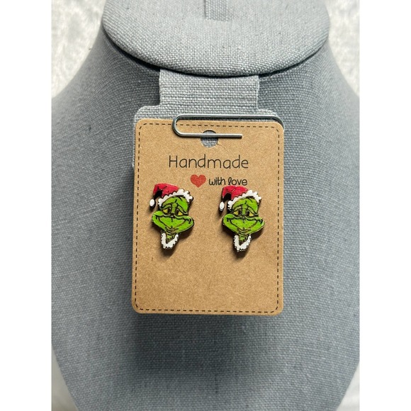 Handmade | Jewelry | Laser Cut Hand Painted Christmas Grinch Stud Earrings 3 | Poshmark